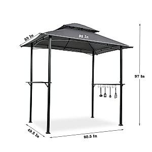 Koity Double Tier Grill Gazebo 8x5, Outdoor Grill BBQ Gazebo, Steel Frame with Hook and Bar Counters, Grey (Grey)