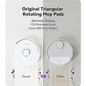 NARWAL Freo Robot Vacuum and Mop Comb, Washing & Drying, Dirt Sense Ultra Clean, Auto Add Cleaner, LCD Display, Smart Swing, Arcuate-Route, WiFi, APP Control, White