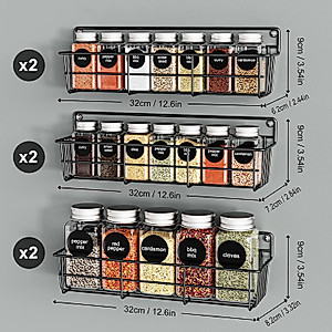 Mystozer Spice Rack Organizer Wall Mount, Hanging Spice Pantry Storage Shelf Organization, Set of 6 Space Saver Seasoning Racks for Kitchen Cabinet, Door or Pantry, Black