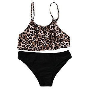 IKevan Bikini Set for Girls 10-12,Girls' Cute Crisscross Leopard Floral Print Two-Piece Bathing Suits Big Kids 4-18 Years