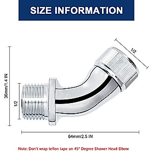 NearMoon Shower Elbow Adapter for Shower Head, Solid Brass 45°G1/2 Male to Female Shower Arm Extension Connector, Polish Chrome