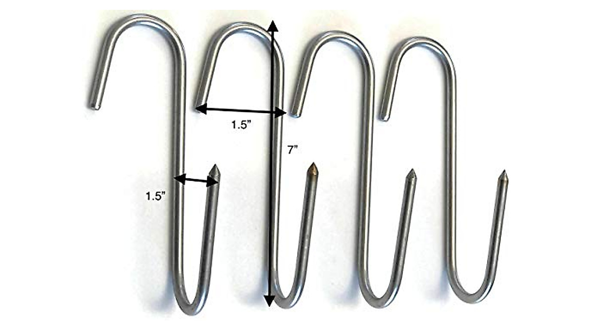Stainless Meat Hooks - Durable 7" Right Angle Set of 4