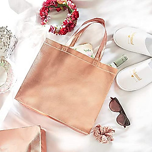 Juvale 24 Pack Holographic Rose Gold Reusable Grocery Bags with Handles for Shopping Boutiques, Birthdays (13.8 x 11.8 x 4.72 In)