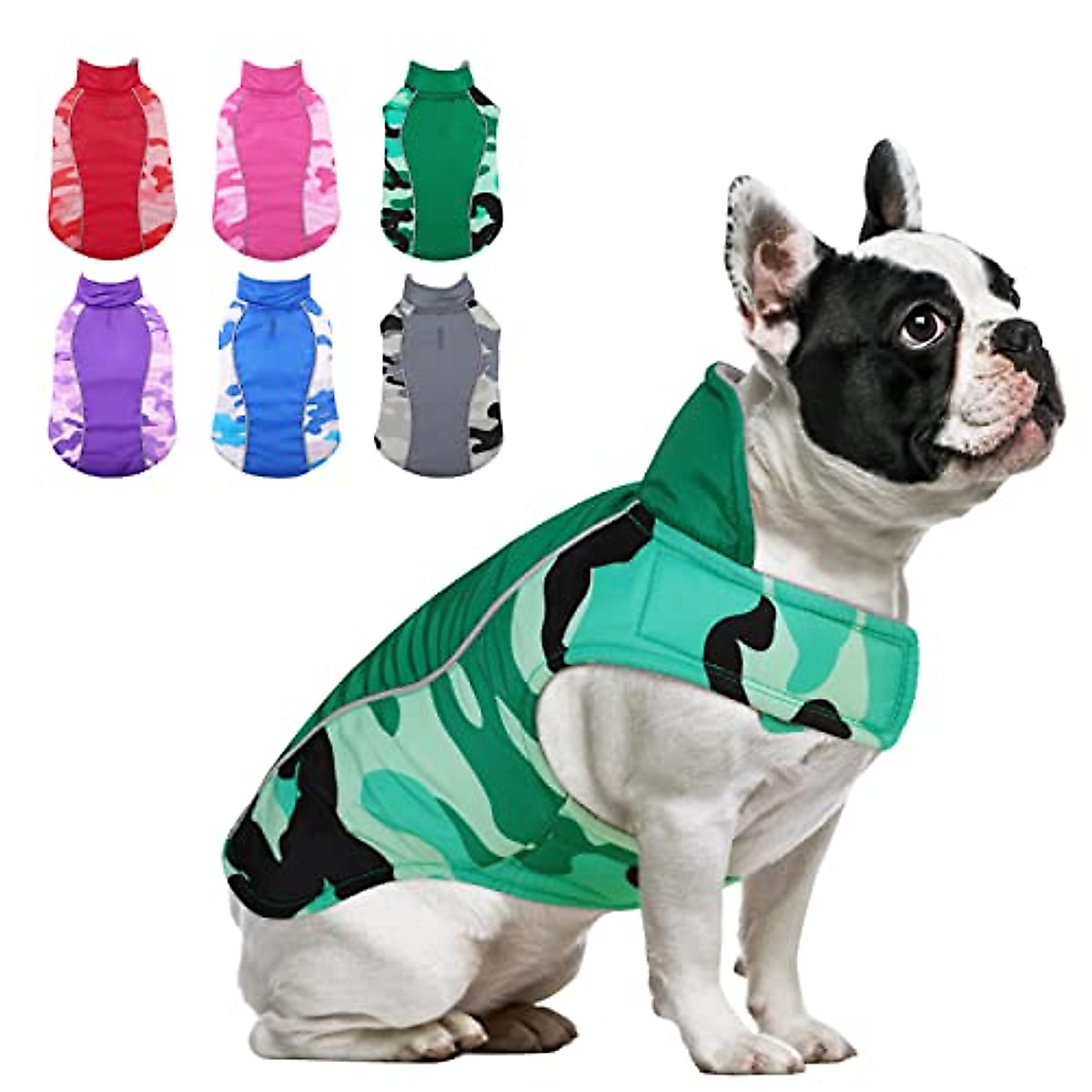 MORVIGIVE Camo Winter Dog Coat, Reversible Waterproof Dog Jacket Dog Cold Weather Coats, Warm Dog Puffer Jacket Reflective Dog Coat with Harness Built in for Small Medium Large Dogs