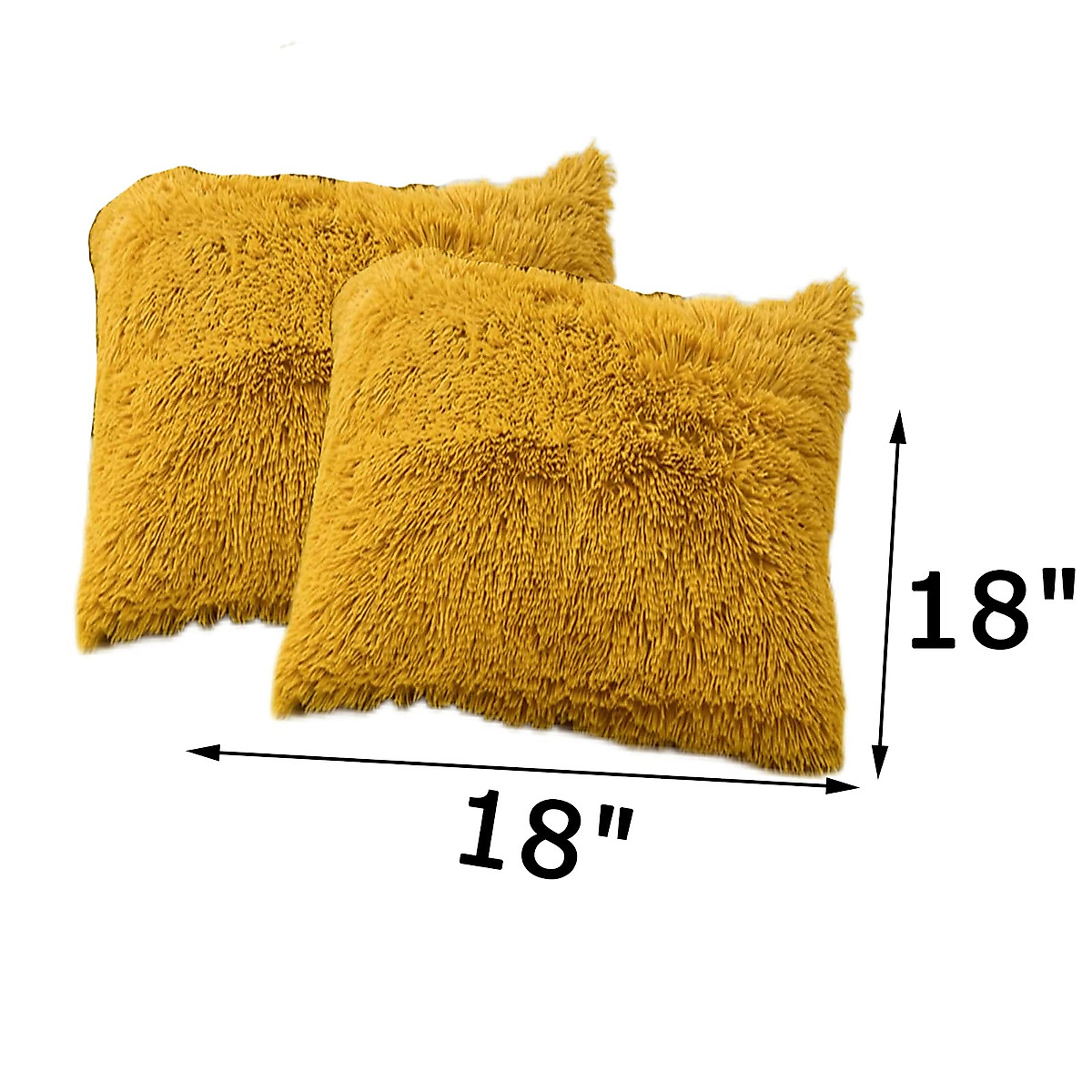 MorroMorn Shaggy Throw Pillow Covers, Luxury Long Faux Fur Decorative Pillows Shams, Square Pillow Cases Set, Pack of 2 Cushion Cover for Bed Couch Soft Fluffy Shaggy Room Decor (Mustard Yellow)
