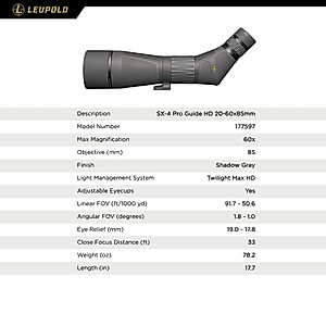 Leupold SX-4 Pro Guide HD 20-60x85mm Spotting Scope