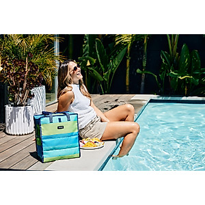 PackIt Freezable Grocery Shopping Bag with Zip Closure, Fresh Stripe