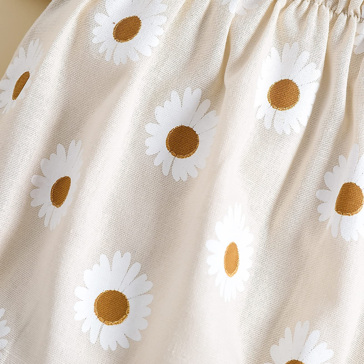 Newborn Baby Girl Romper Daisy Print Short Sleeve Bodysuit Jumpsuit Summer Clothes Beige