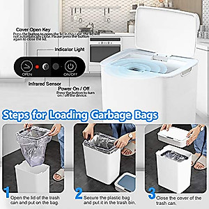 Bathroom Trash Can, 3.7Gallon/14Liter for Bathroom | Bedroom Automatic Garbage Cans with Lid Rectangular Bathroom Trash Can for Cupboard/Bathroom/Bedroom/Office/Camping/RV-White