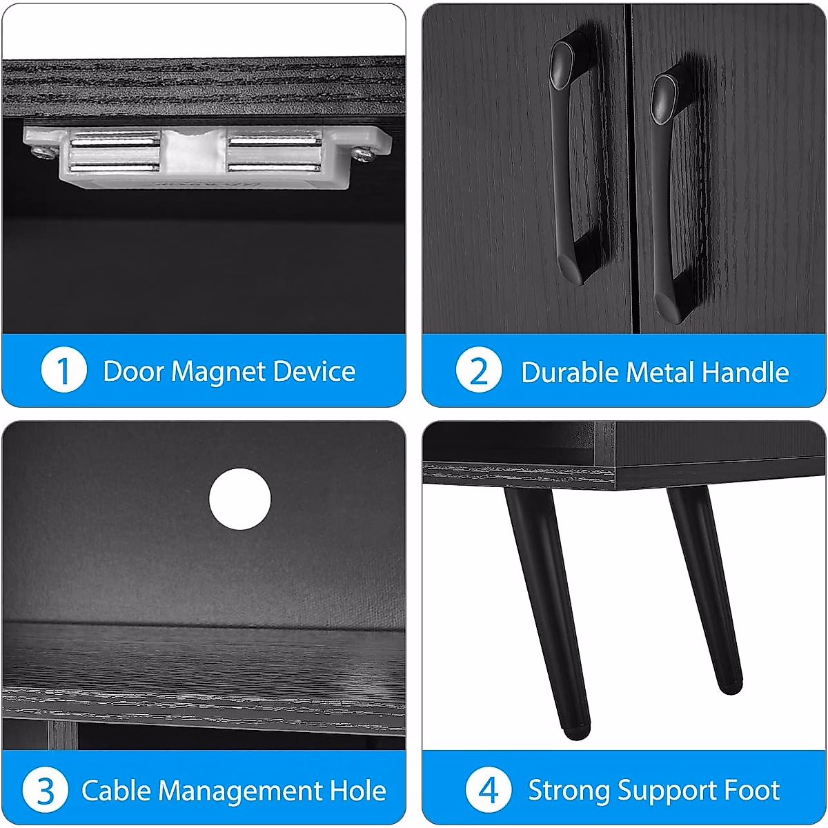 Panana TV Stand Television Console Unit Cabinets with 3 Open Cubby and 2 Doors for Living Room Bedroom for TVs up to 70 Inches (62.99 Inches Black)