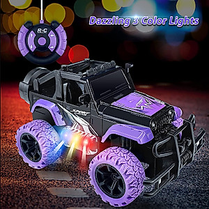 Remote Control Car, Girls Rc Cars Off Road Truck Toy 1:20 Scale Remote Control Car for Girls 4-7 8-12, Rc Race Cars Toy with 3 Color LED Lights Remote Control Vehicles Kids Birthday Gift- Purple