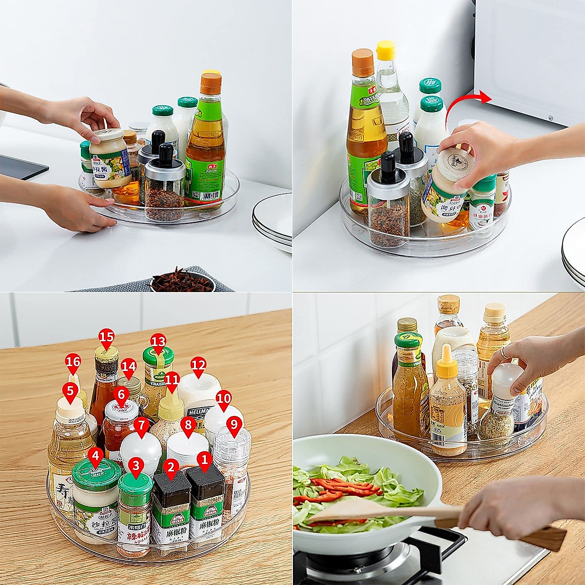 Lazy Susan Turntable Storage Organizer 2 Pcs，Kitchen Spice Rack，Rotation Clear Cupboard Turntable,Dressing Table Storage Rack,Use for Kitchen Dining Room Cabinet Refrigerator Bathroom and Powder Room