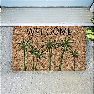 Avera Products | Palm Tree Welcome Mat, Natural Coir Fiber Doormat, Anti-Slip Mat Backing