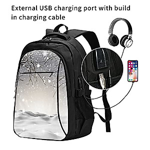 BAFAFA Snowflake Pine Tree Printed Backpack Laptop Bookbag With USB Charger Daypack For Travel Business
