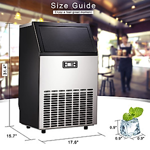 Electactic Ice Maker, Commercial Ice Machine,100Lbs/Day, Stainless Steel Ice Machine with 48 Lbs Capacity, Ideal for Restaurant, Bars, Home and Offices, Includes Scoop Silver