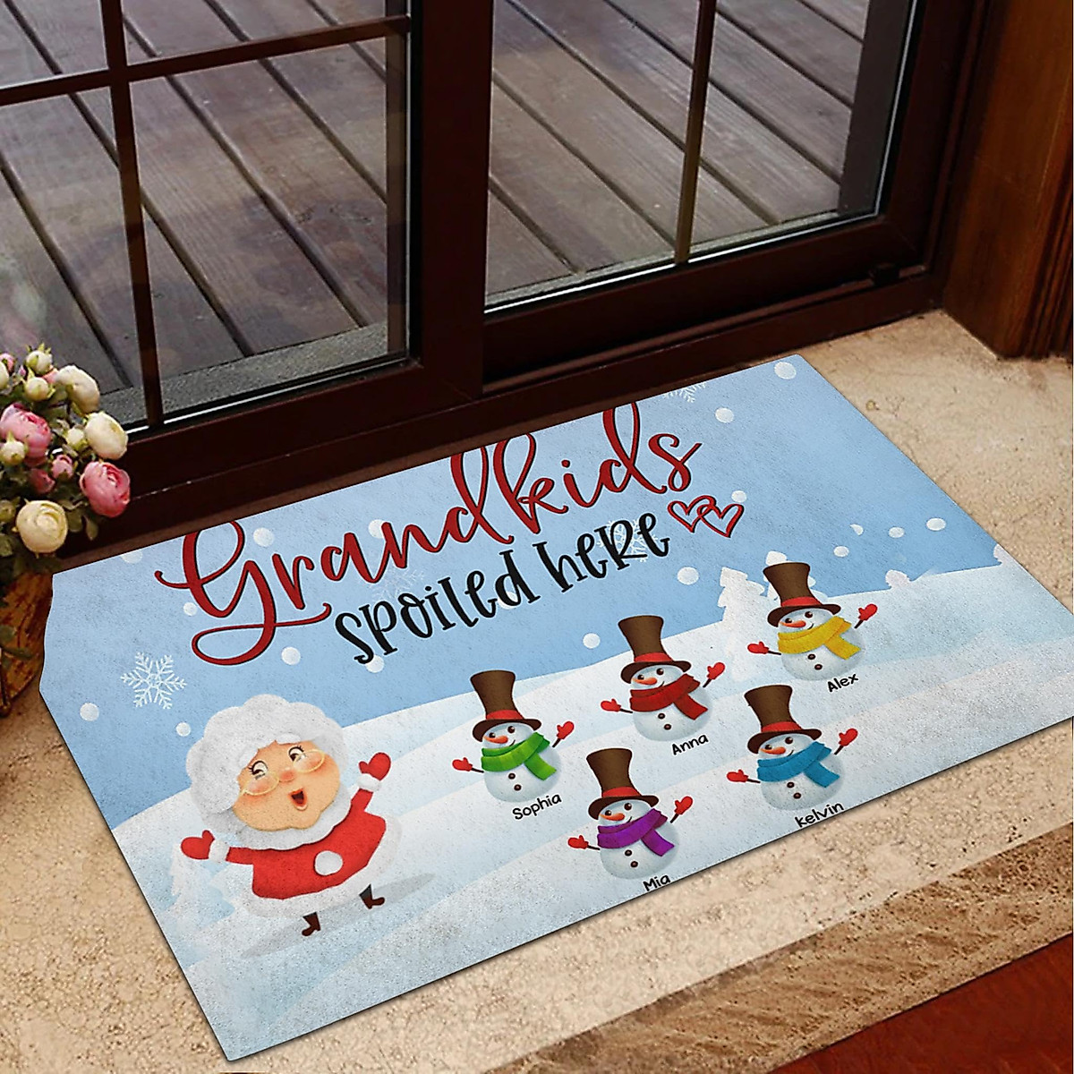Gifts for Grandma, Grandkids Spoiled Here Cute, Personalized Front Doormat, Gifts for Grandma Nana from Grandkids Grandchild, Outdoor Indoor Welcome Mat, Gifts for Christmas
