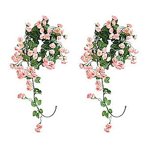 Mandy's 2pcs Pink Silk Rose Vine Garland Artificial Flowers with 69 Heads for Home Wedding Arch Floral Decorations