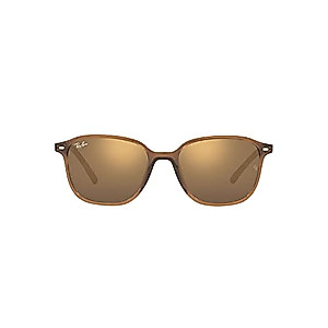 Ray-Ban RB2193F Leonard Low Bridge Fit Square Sunglasses, Transparent Brown/Light Brown Mirrored Gold, 55 mm