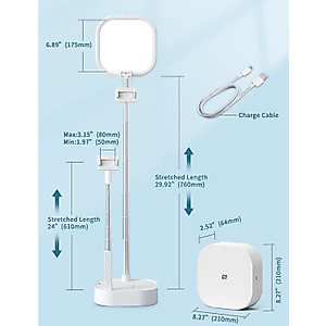 Viozon Extendable Selfie Stand,Height&Angle Adjustable,Overhead 360° Rotate,2 Phone Holders,Rechargeable Wireless Foldable 15 Brightness LED Light for Live Streaming/YouTube/Tiktok/Video/Makeup