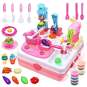 Dough Sets Dough Tools Kit Kitchen Creations Ice Cream Maker Machine with Sound and Light (8 Color Dough Included)