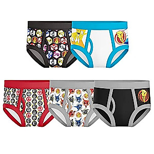 Power Rangers Boys Amazon Exclusive 100% Combed Cotton 5-Pack Brief in Sizes 4, 6 and 8, 5-Pack, 4