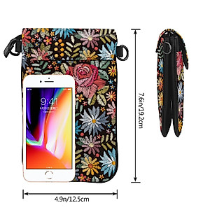 Small Crossbody Bags for Women Mini Cute Cell Phone Purse With Credit Card Slots PU Leather Crossbody Handbag for Teen Girl Colorful Flowers