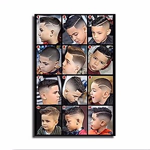 Barber Shop Poster - Children's Haircuts and Fashion Men's Haircuts Chart Poster Canvas Painting Wall Art for Barbershop Beauty Shop Decor (Child,12×18inch-unframed)