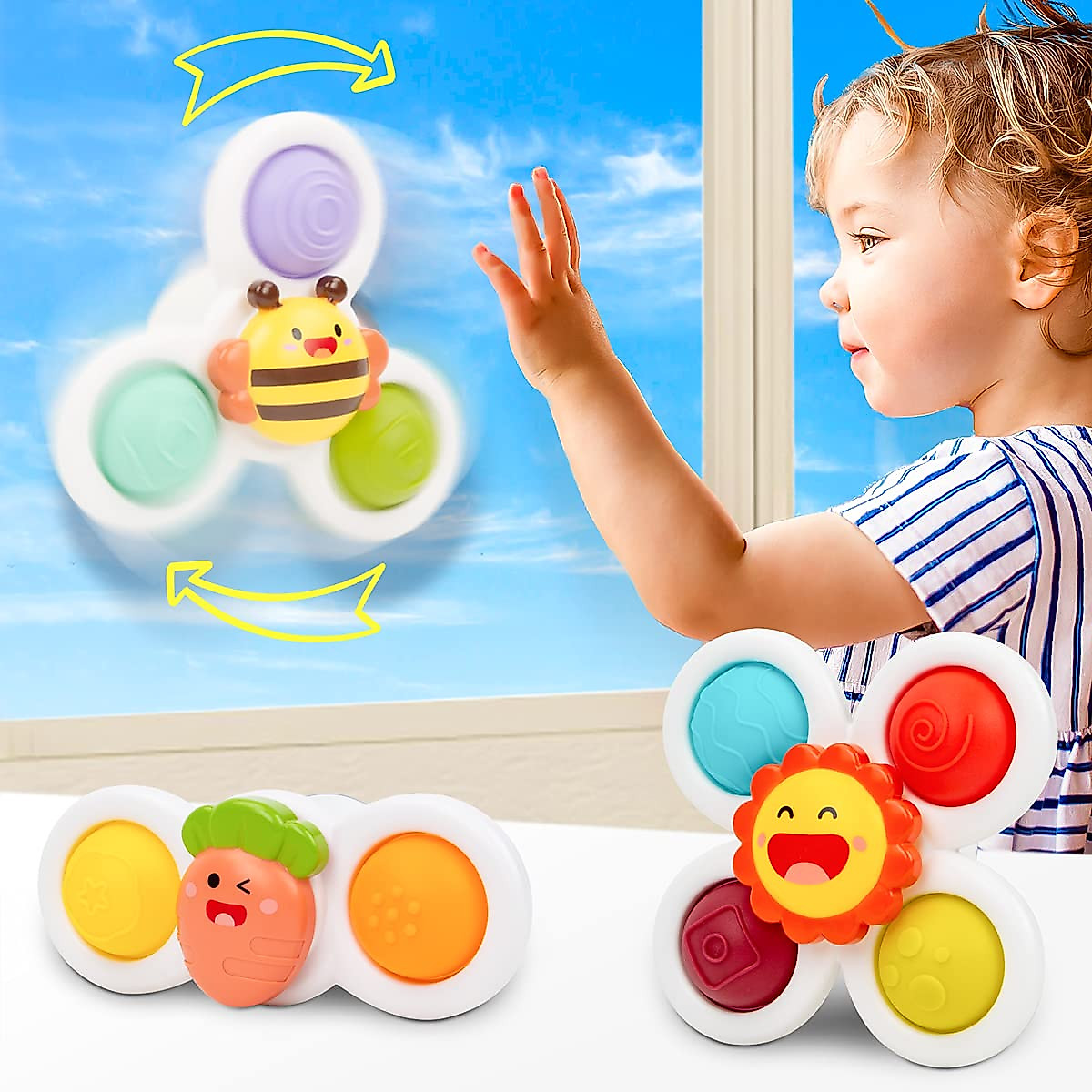 UNIH Spinning Top Sensory Toys for Toddlers Age 1-3, Infant Baby Toys 12-18 Months Suction Cup Spinner Toy, Learning Toys for 1 2 Year Old Boy Gifts, Christmas Birthday Gifts for 1 2 Year Old Girl