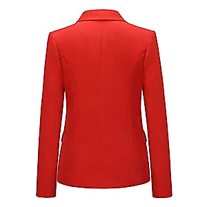 chouyatou Women's Vintage Double Breasted Slim Fit Dress Suit Blazer Jacket (Large, Red)