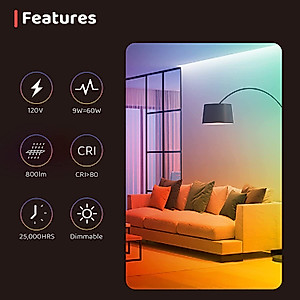 OREiN Smart WiFi Light Bulbs, Dimmable RGBW LED Light Bulbs Color Changing Light Bulb, A19 E26 60W Equivalent, Multicolor Smart Bulbs That Work with Alexa & Google Home, 1800k-6500k, High CRI, 4 Pack