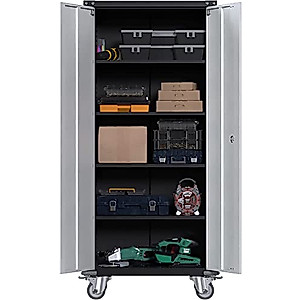 Reemoon Metal Storage Cabinet with Wheels, 71" Tall Garage Storage Cabinet with 5 Tier Shelves and Locking Doors, Rolling Tool Cabinet for Garage Home Office Utility Room