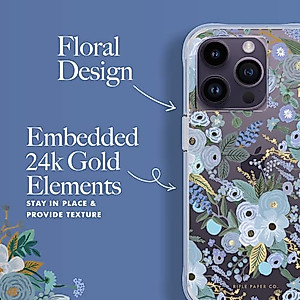 Rifle Paper Co. iPhone 14 Pro Case [Works with Wireless Charger] [10FT Drop Protection] Cute iPhone Case 6.1" with Floral Pattern, Anti-Scratch Tech, Shockproof Material, Slim - Garden Party Blue