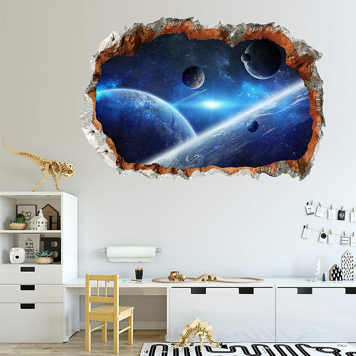 HERRA 3D Planet Universe Galaxy Outer Space Wall Decal Spacecraft Astronaut Wall Stickers, Peel and Stick Removable Space Capsule Window Wall Stickers Wall Mural for Kids Room (blue2)