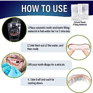 Fáke Têeth, 2 PCS Denture Teeth for Women and Men, Comfortable Dental Veneers for Upper and Lower Jaw, Nature and Realistic, Temporary Teeth Repair, Help You Regain Confident Smile