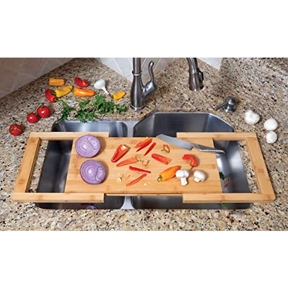 Lipper International 8841 Bamboo Wood Over-the-Sink Expandable Cutting Board, 34" x 11 1/2" x 3/4"