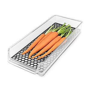 Spectrum Diversified Hexa in-Fridge Small Refrigerator Bin for Storage and Organization of Fruit Vegetables Produce and More, 15 x 6.25 x 2.25, Clear/Dark Gray