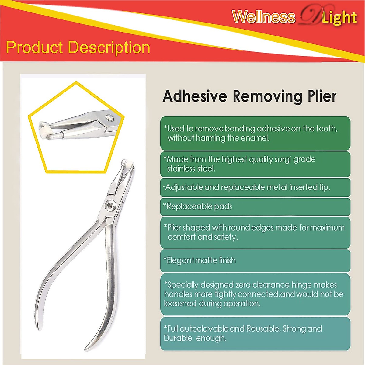 WellnessD'Light WDL Dental Adhesive Removing Pliers, Orthodontic Bandage Remover Forceps Dental Surgi Instrument Tool Tooth Pulling Kit for Dentist, Easy to Use and Portable