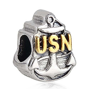 USN Navy Anchor Charm 925 Sterling Silver Gold Plated Charm Sailor Charm Birthday Charm Anniversary Charm for Diy Charms Bracelets