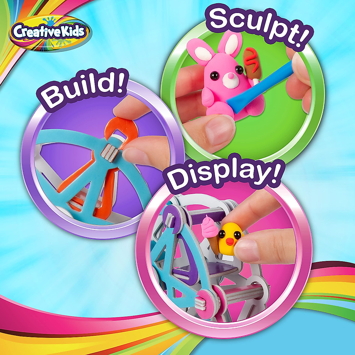 Creative Kids Air Dry Clay Ferris Wheel Kit - Easy Modeling 7+ Clay Characters- Includes 8 Clay Colors, Art Supplies and Sculpting Tool- Arts & Crafts Birthday Gift for Boys and Girls 6+ Years Old