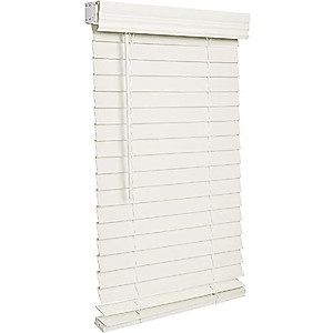 LOTUS & WINDOWARE Cordless 2" Faux Wood Blind 46" Wide x 36" Long, Soft White, Smooth (FCX4636WH) - 46 x 36,Soft White