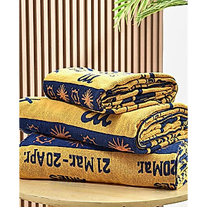 CUEERBOT Boho Throw Blanket,Hippie Room Decor Reversible Bohemian Cotton Blanket for Sofa Tapestry Carpet Bed Chair,Witchy Astrology Zodiac Celestial Constellation (Yellow, Small 51x71inch)