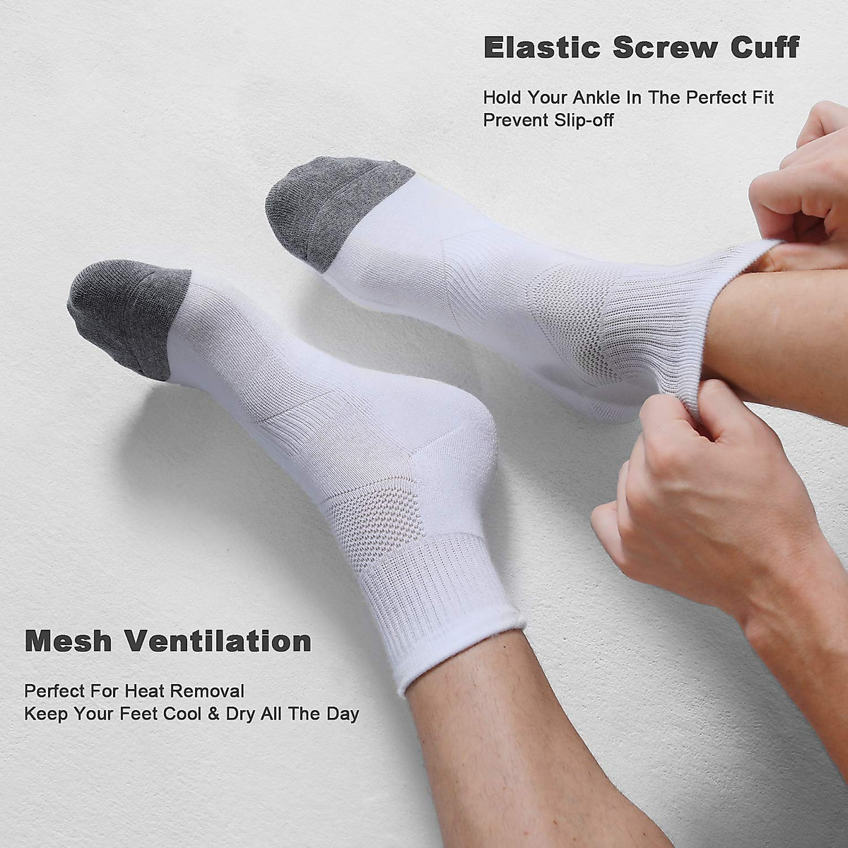 CS CELERSPORT 6 Pack Men's Ankle Socks with Cushion Athletic Running Socks, White, Shoe Size: 9-12