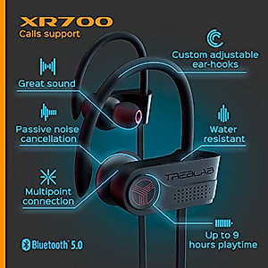 TREBLAB XR700 - Wireless Running Earbuds - Top Sports Headphones, Custom Adjustable Earhooks, Bluetooth 5.0 IPX7 Waterproof,Rugged Workout Earphones, Noise Cancelling Microphone in-Ear Headset