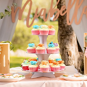 White Cupcake Stand, 3-Tier Cupcake Tower, 2 Set Cup Cake Holder,Cardboard Display Stands for Pastry Dessert Tables, Party Favors Decoration, Baby Shower, Birthday.