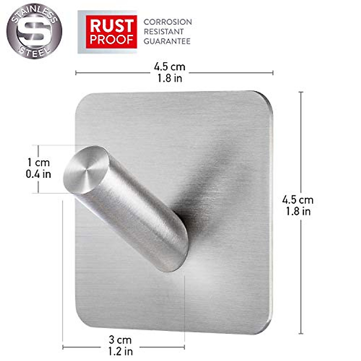 Tatkraft Amy Stainless Steel Hooks, Set of 3, Easy to Install, Perfect for Bathroom, Kitchen, Office, Corrosion Resistant