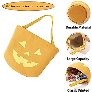 Zhenpony Halloween Trick or Treat Bag, Pumpkin Canvas Candy Tote Bucket Multipurpose Portable Collapsible Reusable Goody Bucket - Best Halloween Party Gifts
