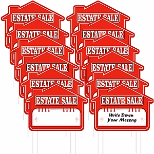 12 Pack Estate Sale Signs with Stakes 16'' x 12'' High Visibility for Sale Sign Protection Against Wind, Rain and Snow Weatherproof for Garage House Business or Personal Use