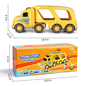 Construction Truck Toys for 1 2 3 4 5 6 Year Old Boys, 5-in-1 Friction Power Toy Vehicle in Carrier Truck Toys for Kids 3-5 Years, Car Toys Set for Age 3-9, Christmas Birthday Gifts