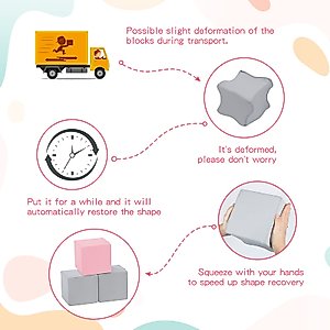 TRENDBOX 12 Pcs Toddler Foam Blocks, 5.5inch Soft Foam Cubes Blocks with Detachable Washable Cover, Soft Play Blocks for Toddlers and Kid （Light Gray & Pink）