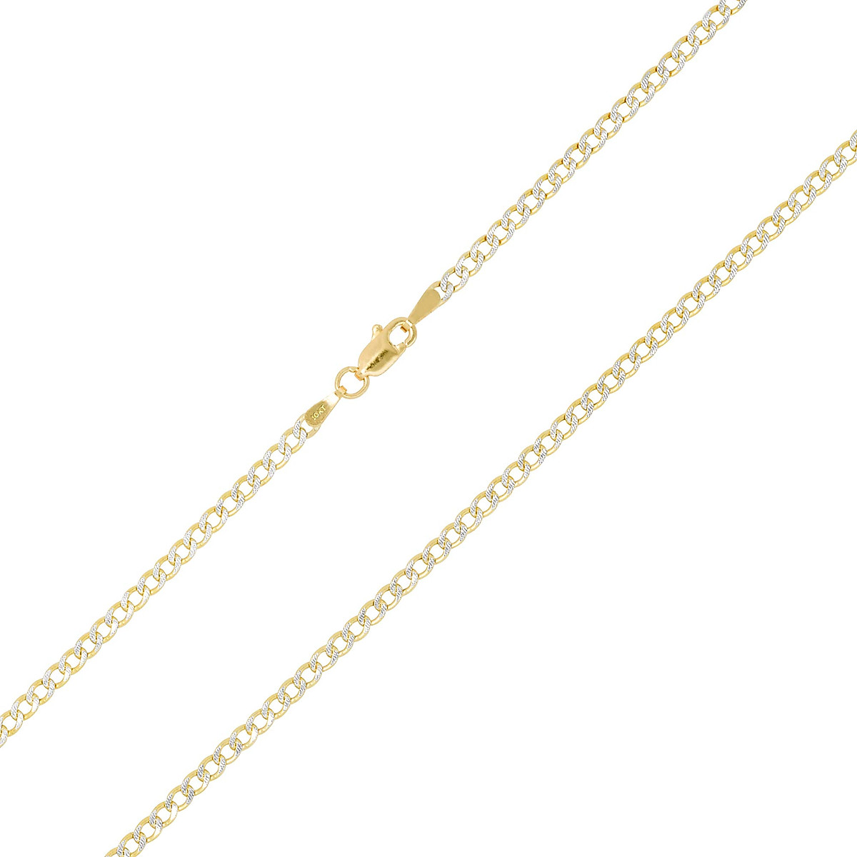 Nuragold 10k Yellow Gold 2.5mm Cuban Chain Curb Link Diamond Cut Pave Two Tone Pendant Necklace, Mens Womens Jewelry 16" 18" 20" 22" 24" 26"